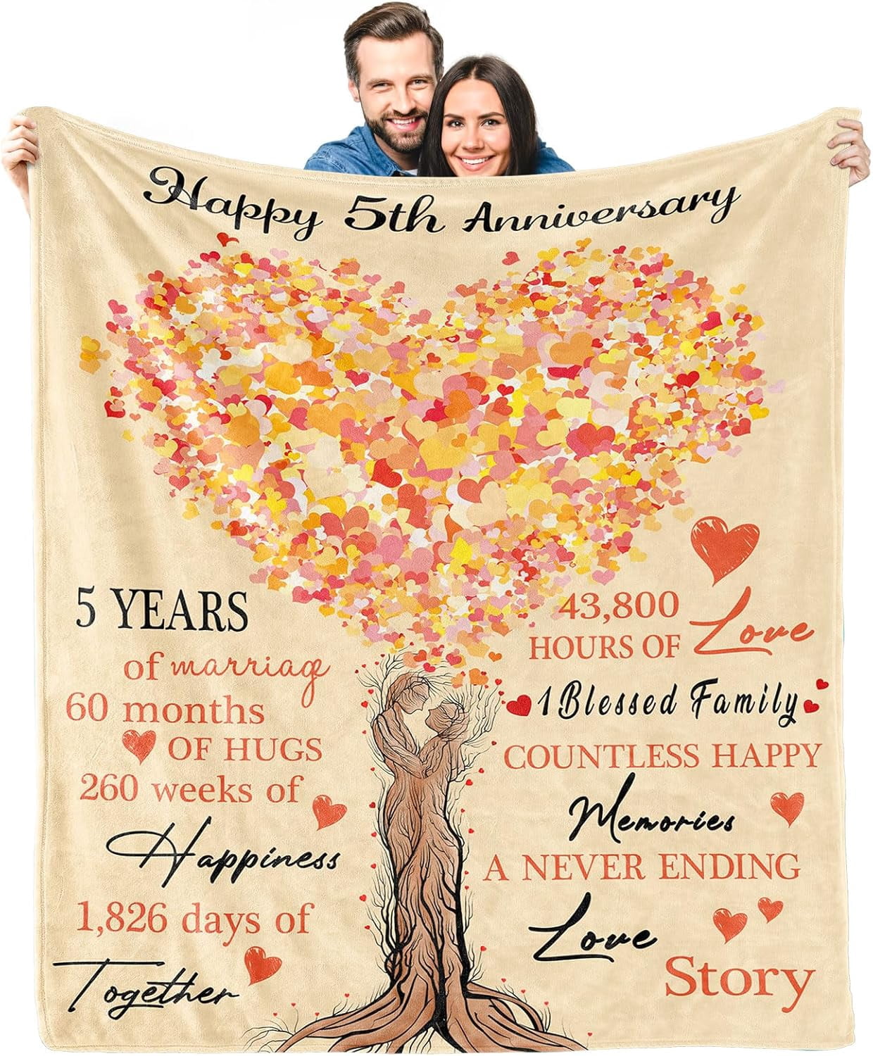 5 Year Marriage Anniversary Blanket Gifts for Her Couple, Wood Gifts ...