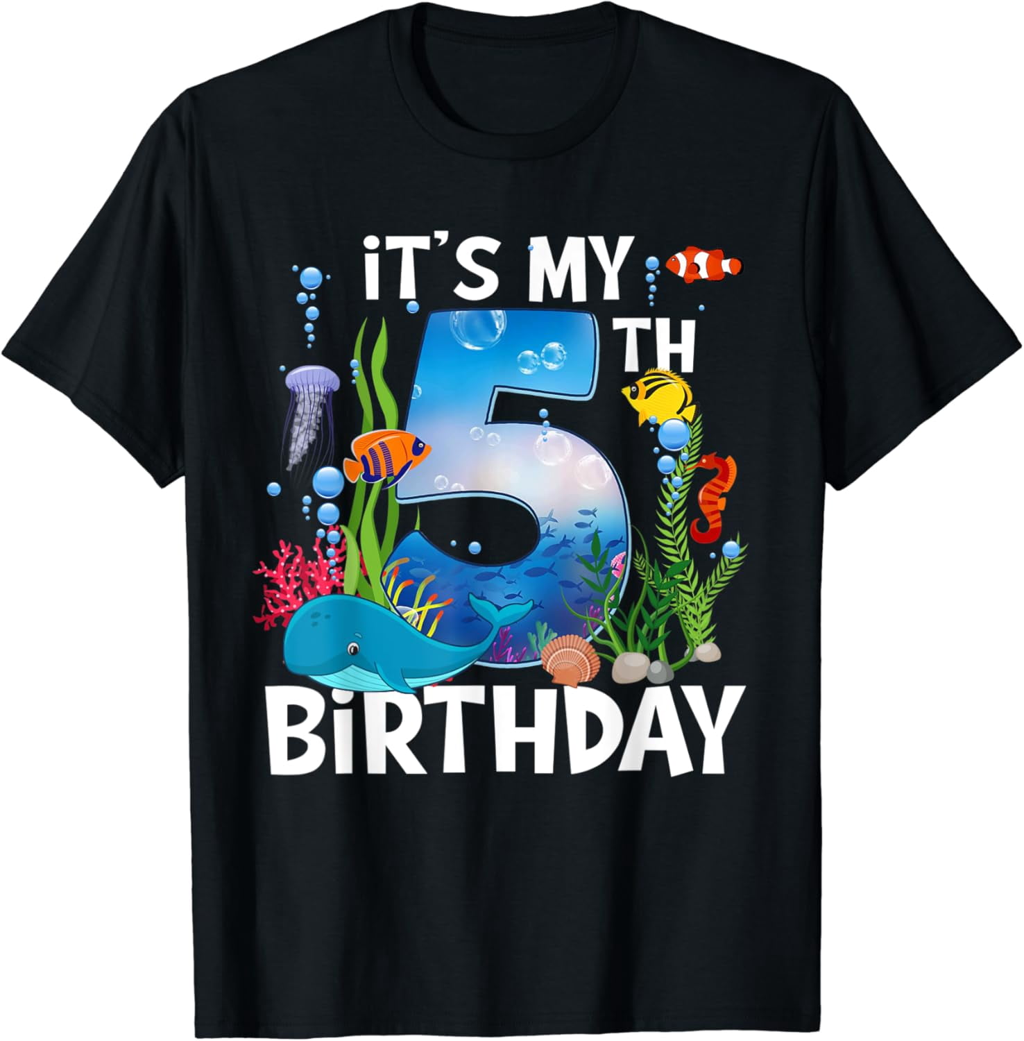 5 Year Old Ocean Life Whale Dolphin Shark Birthday T-Shirt - Walmart.com