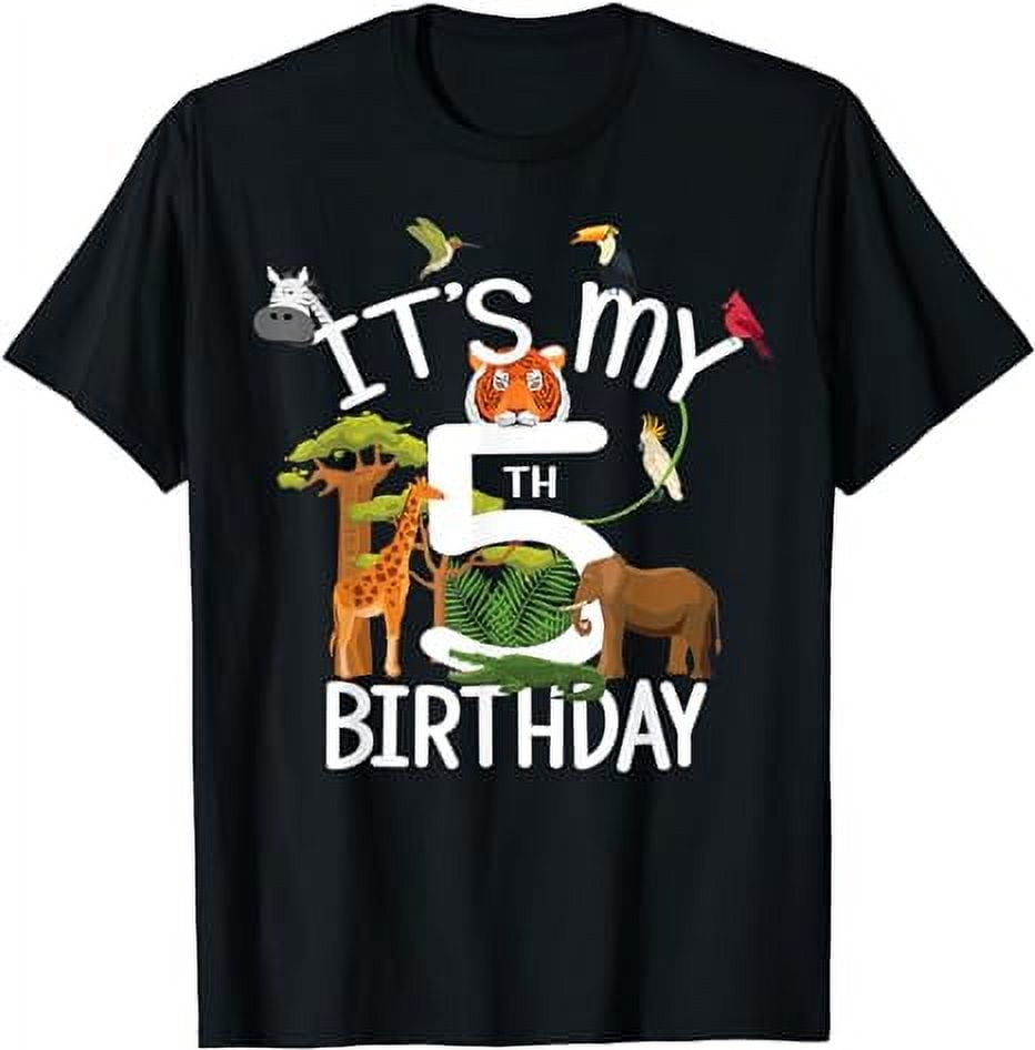 5 Year Old Zoo Birthday Shirt Safari Jungle Animal 5th T-Shirt ...