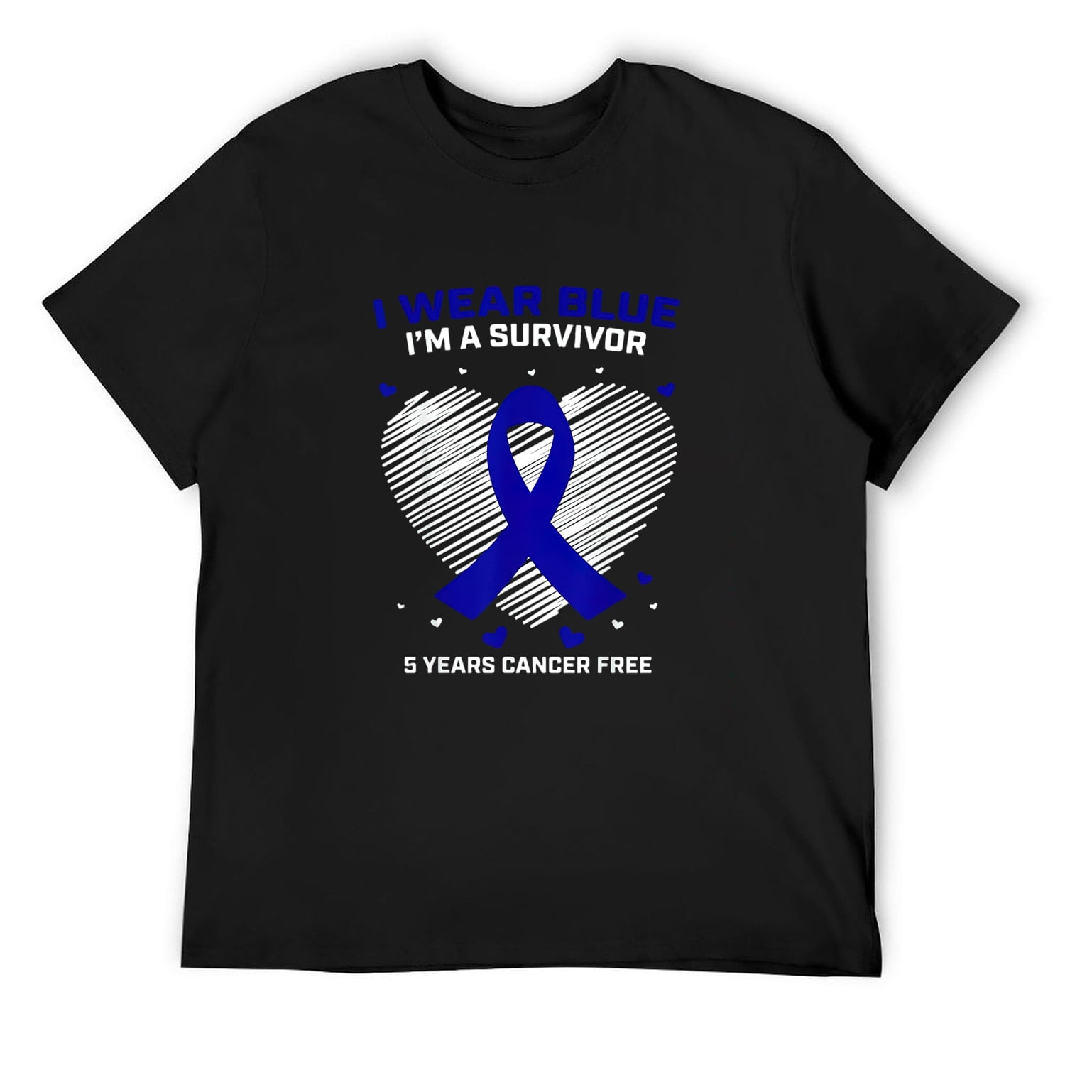 5 Years Cancer Free Men Women Blue Colon Cancer Survivor T Shirt Black