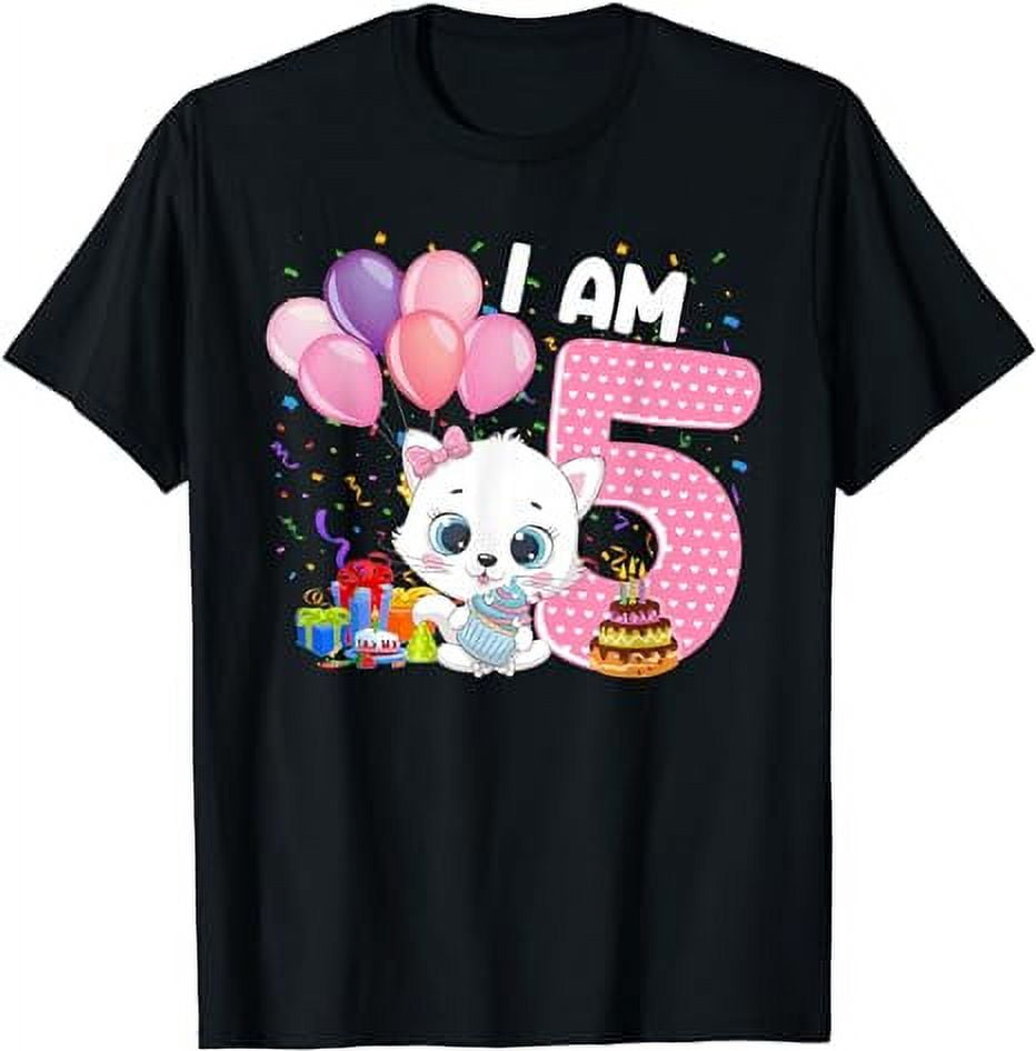 5 Years Old 5th Birthday Gift Kitty Girl Loves Cute Meow Cat T-Shirt ...