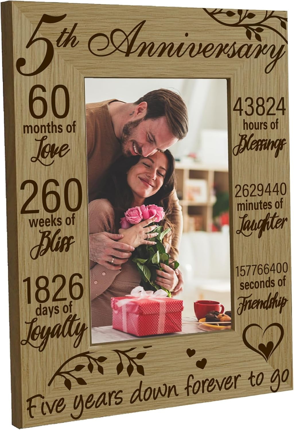 5 Years of Marriage Picture Frame Wood 5th Anniversary Photo Frames 4 x ...