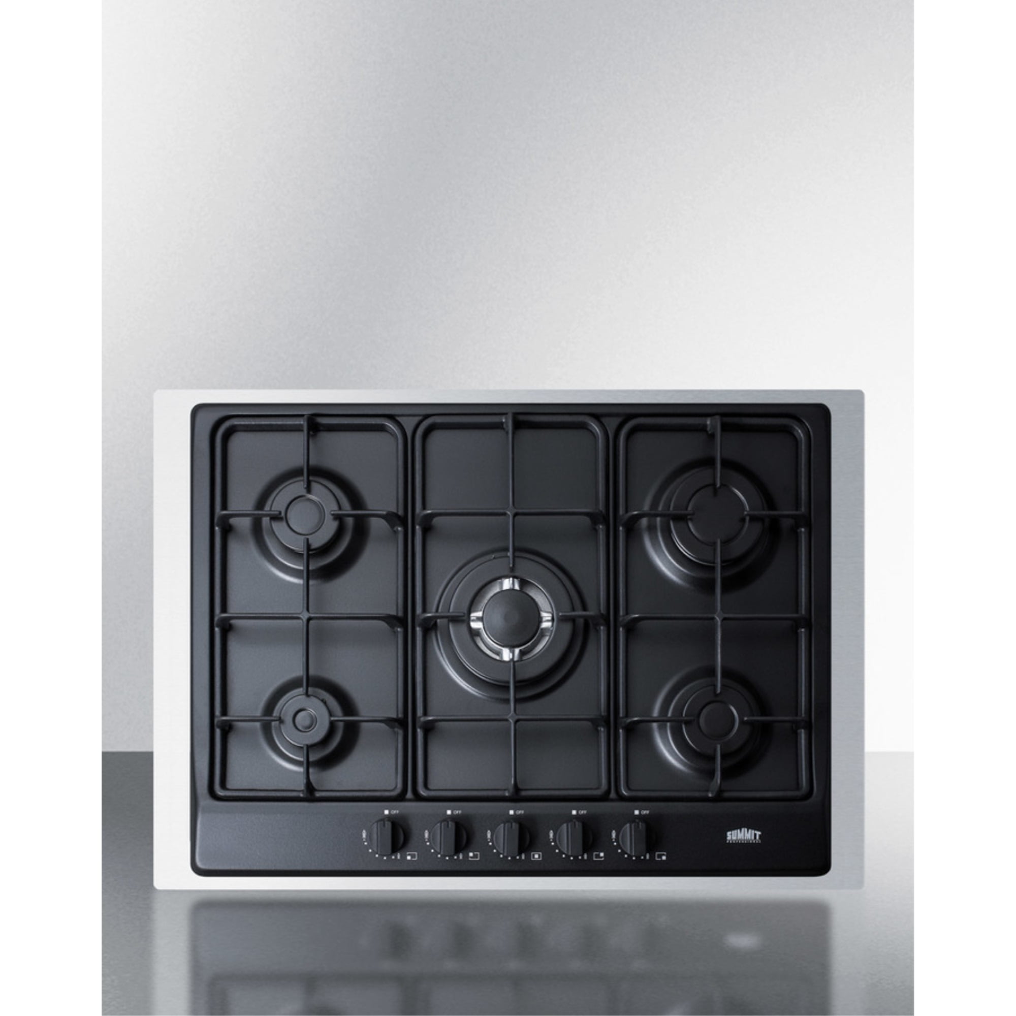 5-burner gas cooktop made in Italy in black matte finish with sealed ...