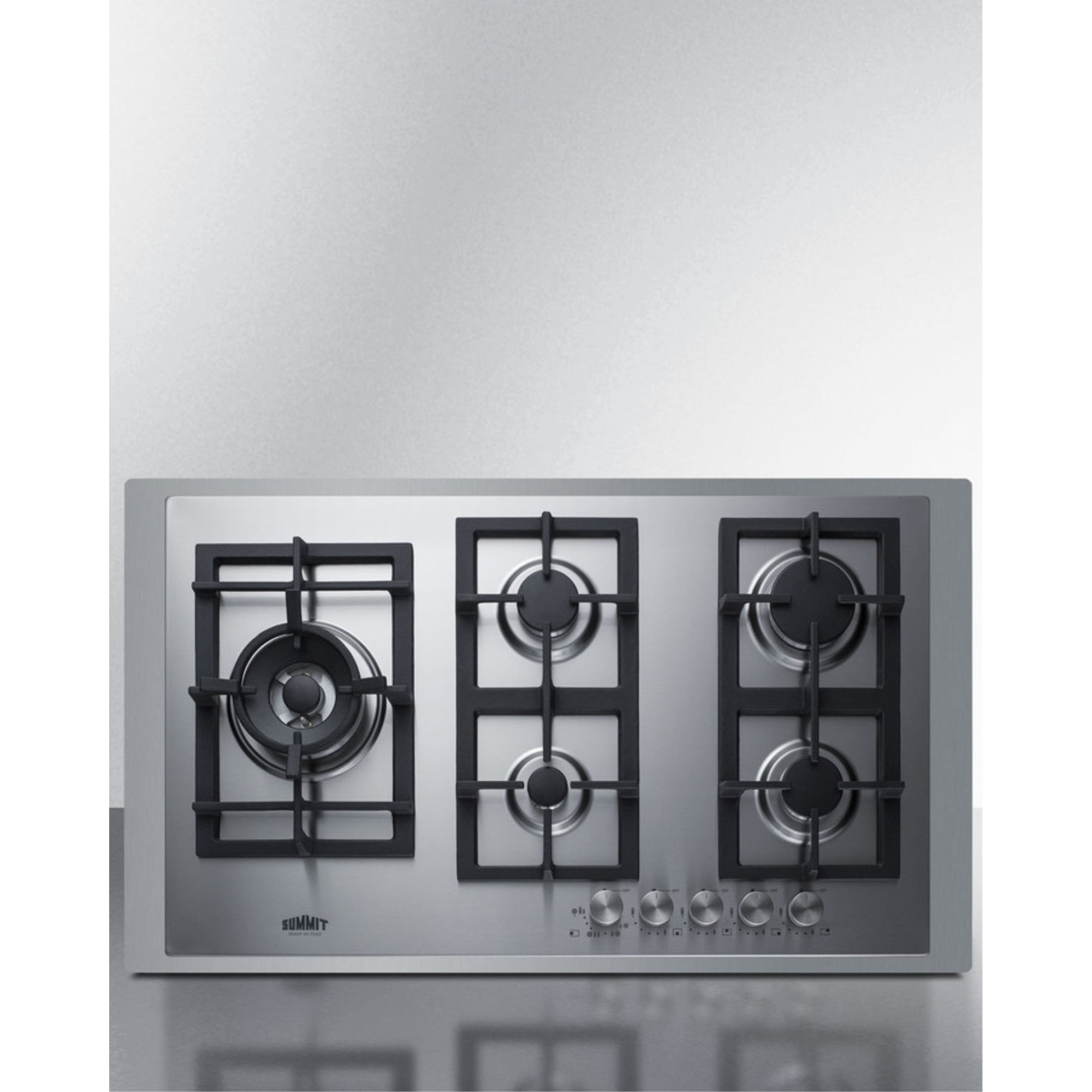 5-burner gas cooktop made in Italy in stainless steel with 36" wide SS ...