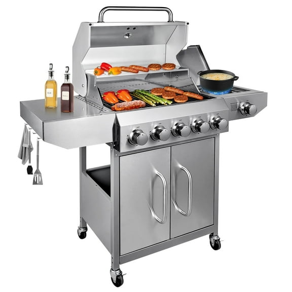 3-burner propane grill, 37,000 BTU with side-fire function. Stainless ...