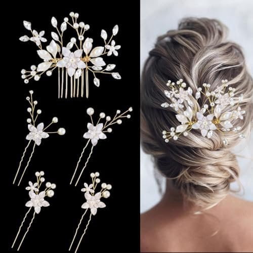 5 count Bridal Flower Wedding Hair Pins Hair Clips Headpiece Wedding ...