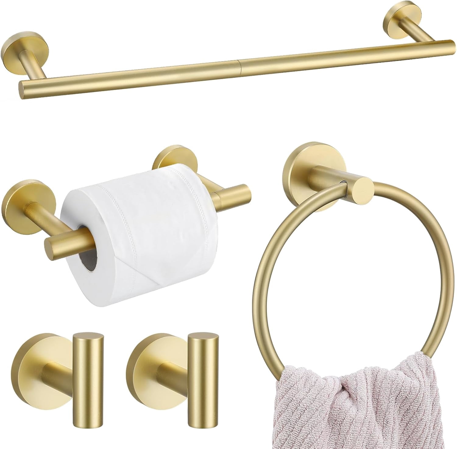 5 count Brushed Towel Bar Set, Upgraded Round Bathroom Hardware ...