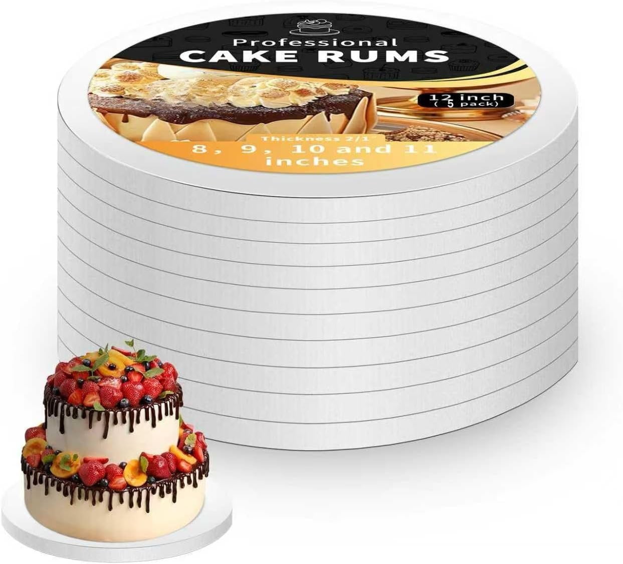 5 count Cake Boards 12 Inch Round - Sturdy 1/2 Inch Cake Drum, Grade ...