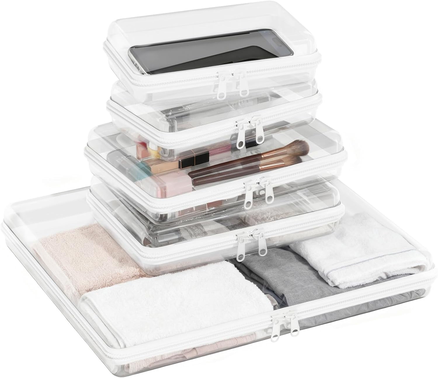 5 count Clear Hard Shell Zipper Case -Transparent Pouch Bag Storage ...