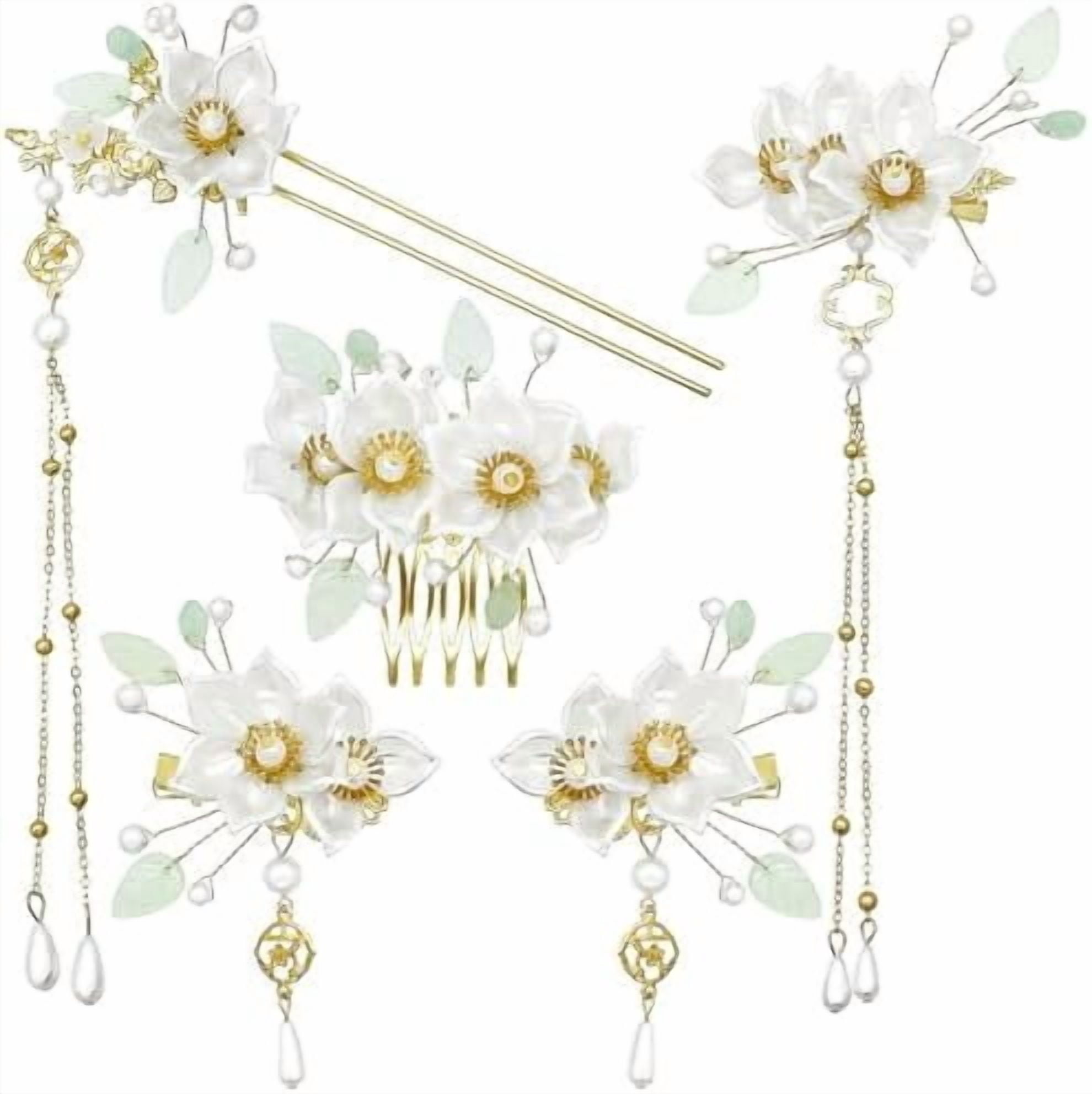 5 count Flower Tassels Hairpin Chinese Hair Stick Rhinestone Hair Clips ...