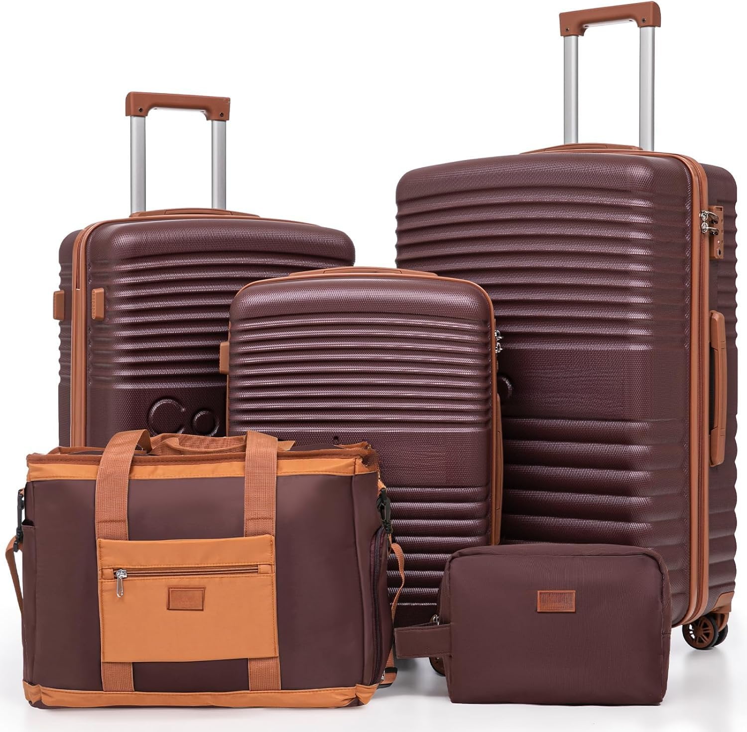5 count Luggage Sets with Spinner Wheels and Tsa Lock, Hardshell ABS ...