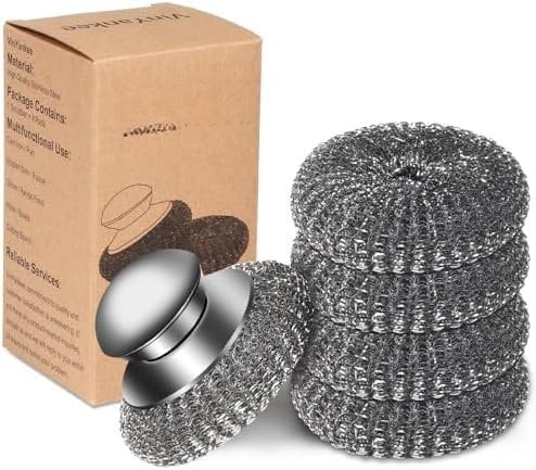5 count with Replacement Wire Sponge Pads Set, Stainless with Handle ...