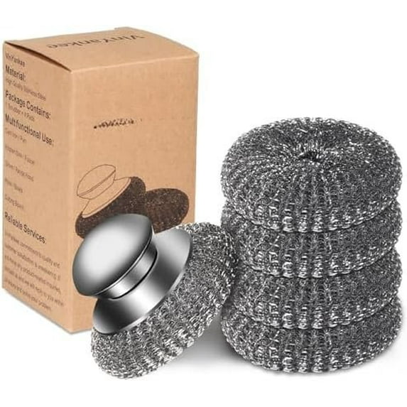 5 count with Replacement Wire Sponge Pads Set, Stainless with Handle ...