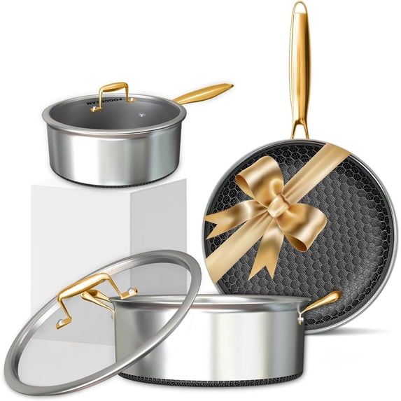 5 count Stainless Cookware, Tri Ply Pots And Pans Set, Non Frying Pans ...