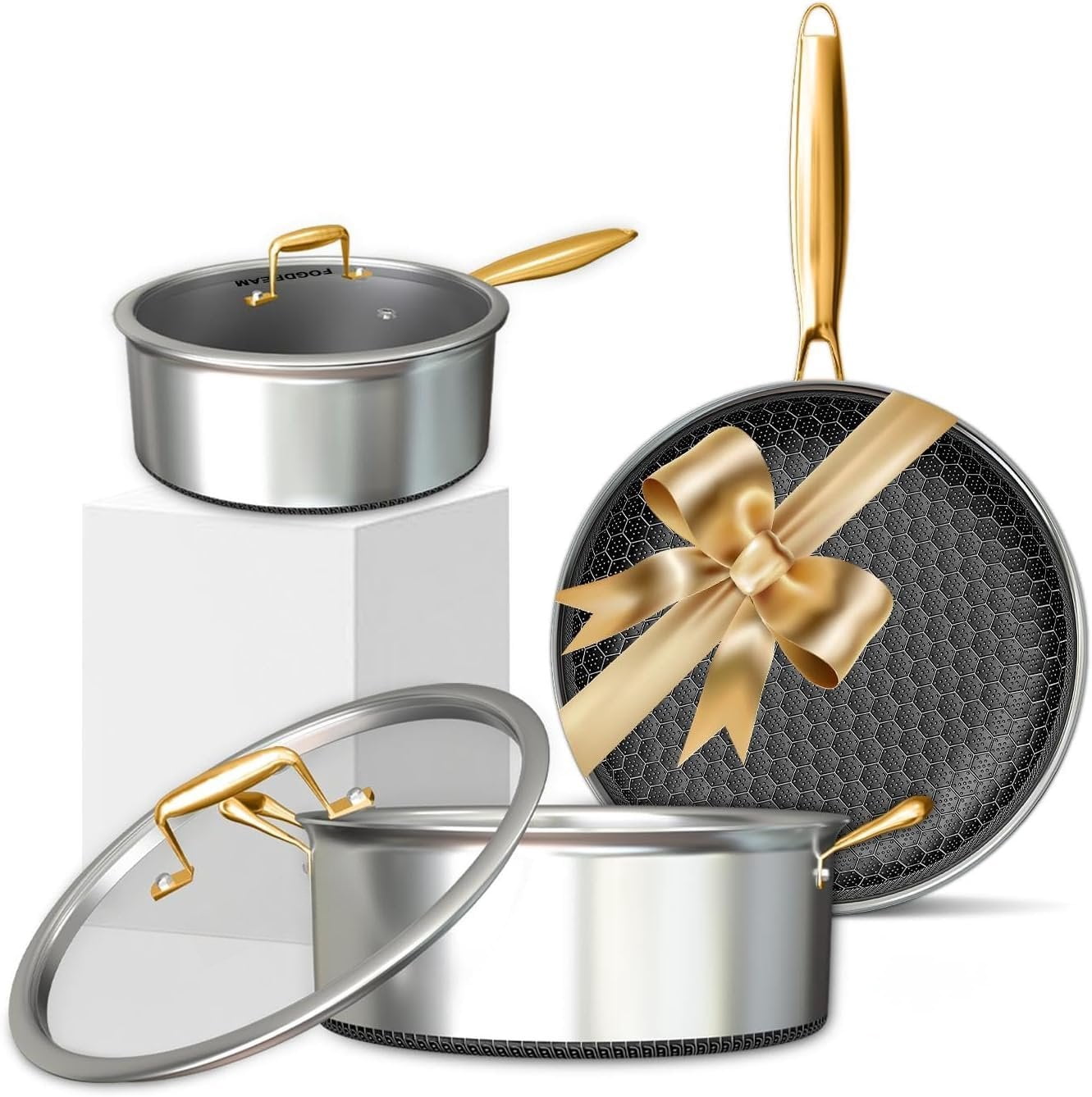5 count Stainless Steel Cookware, Tri Ply Pots And Pans Set, Non Stick ...