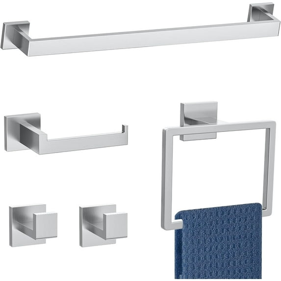 5 count Towel Bar Set Brushed Nickel Bathroom Hardware Accessories Set ...