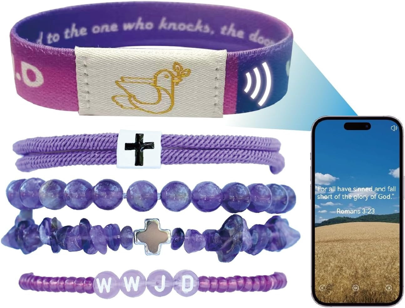 5 count Verse Bracelets,WWJD Christian Scripture Elastic Scan ...