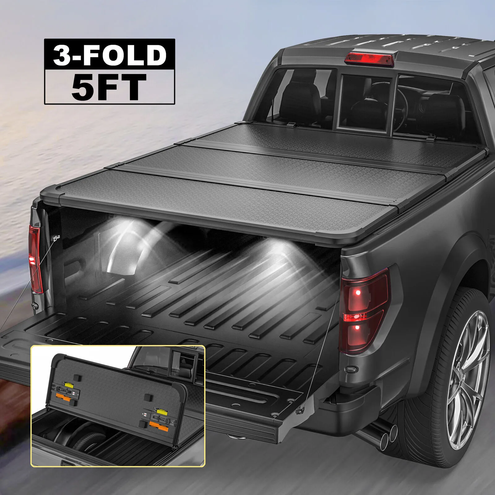 5 ft / 60.3" Bed Tonneau Cover Hard 3-fold for Jeep Gladiator JT Tri ...