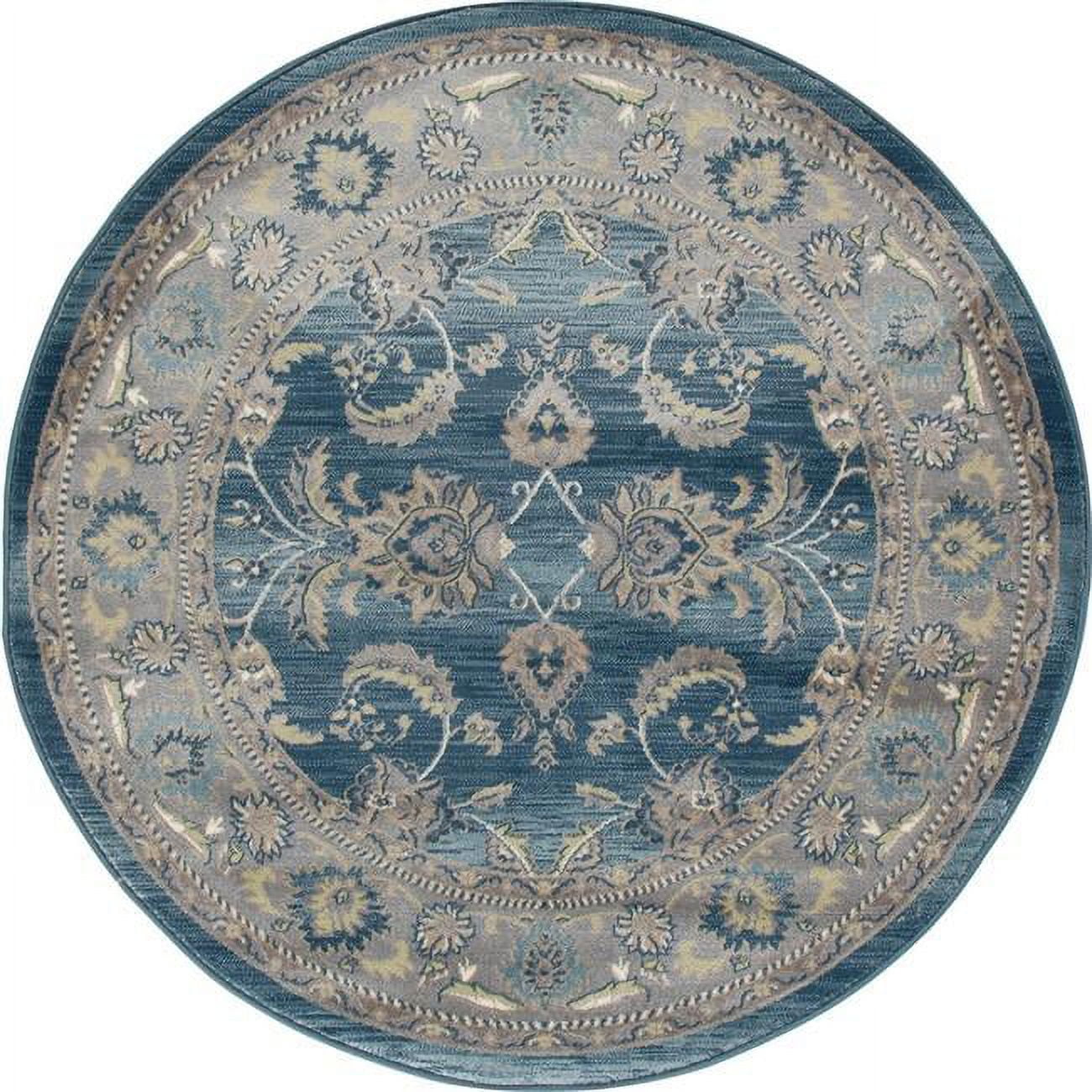 5 ft. Arabella Collection Scrollwork Woven Round Area Rug - Blue - 5.3 ...