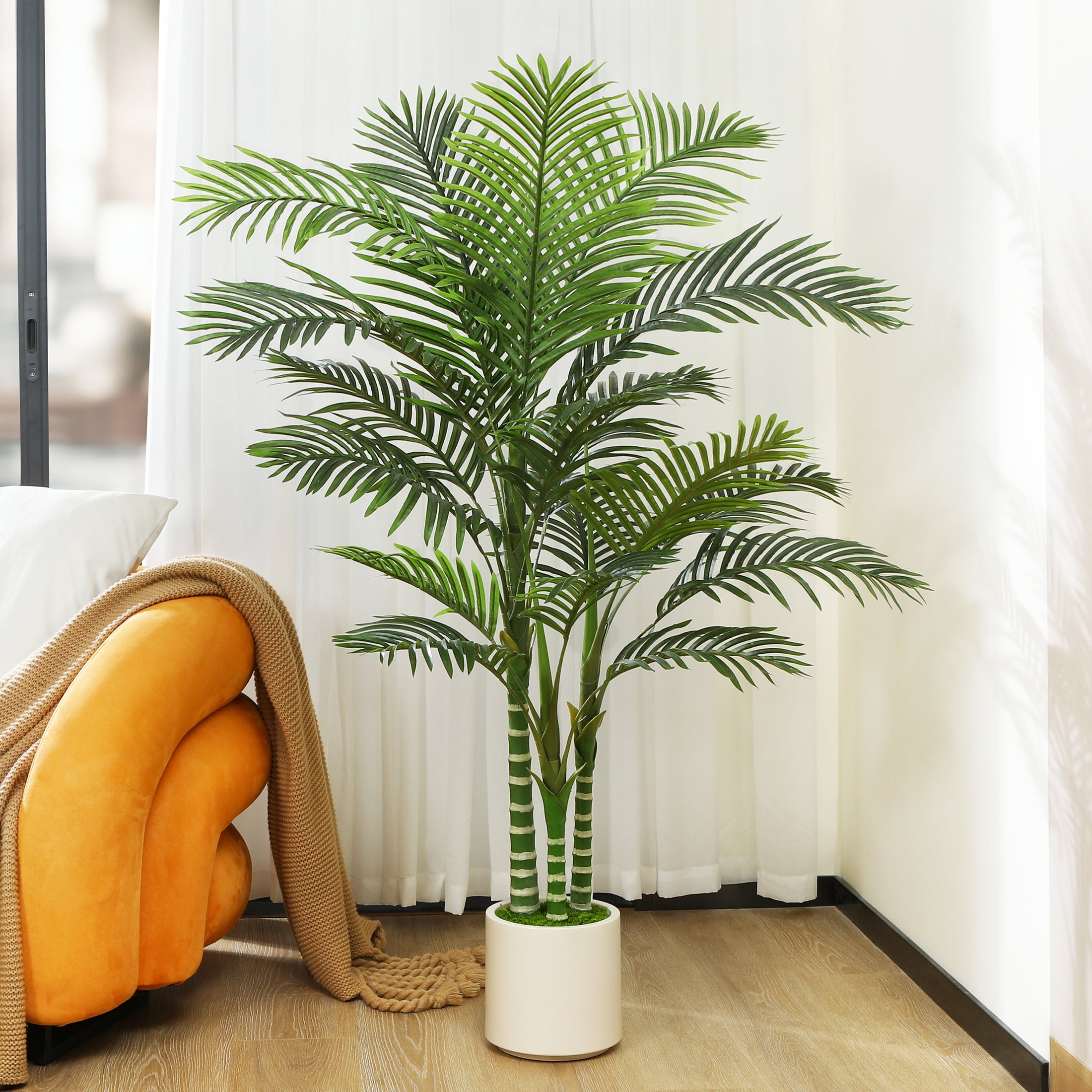 5ft Indoor/Outdoor Artificial Golden Cane Palm Tree, Faux Plant in ...