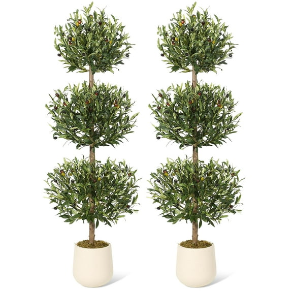 5 ft Artificial Olive Tree, 3-Tier Spherical Design Faux Olive Tree ...