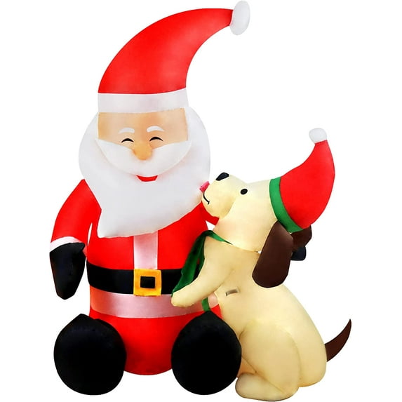5 ft Christmas Inflatable Santa Claus and Dog - Yard Decoration ...