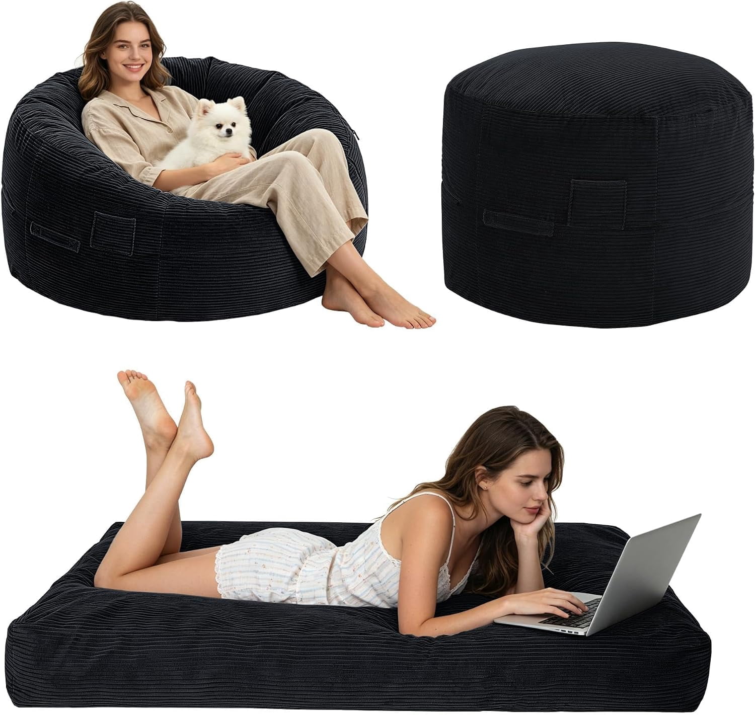 5 ft Giant Bean Bag Chair Bed, Convertible Memory Foam Lounger, Plush ...