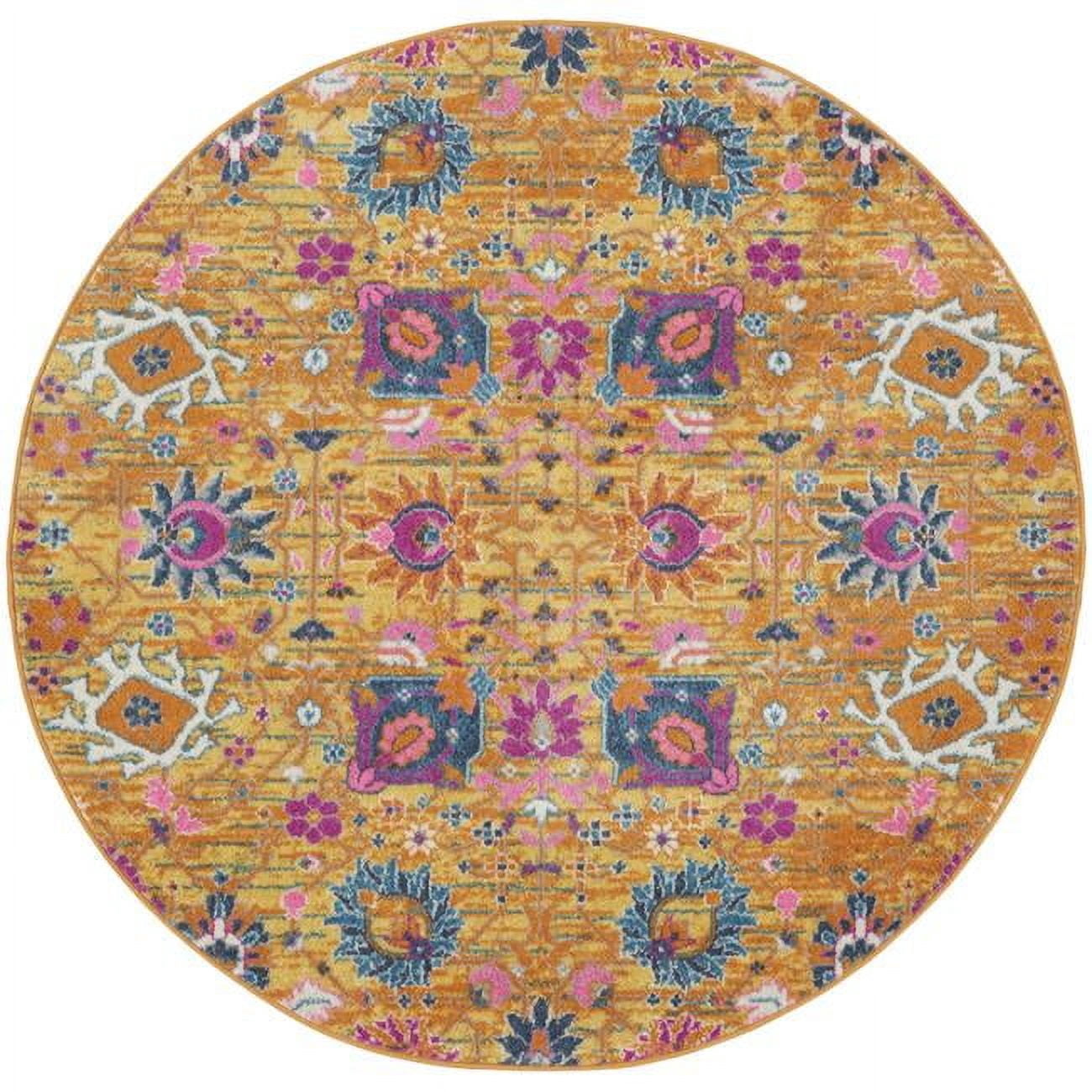 5 ft. Gold Floral Power Loom Round Area Rug - Gold - 5 ft. - Walmart.com