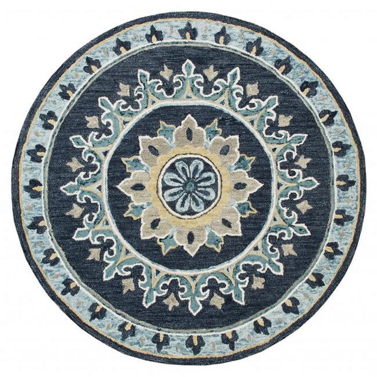 5 ft. Round Blue Floral Medallion Area Rug - Blue - 5' - Walmart.com