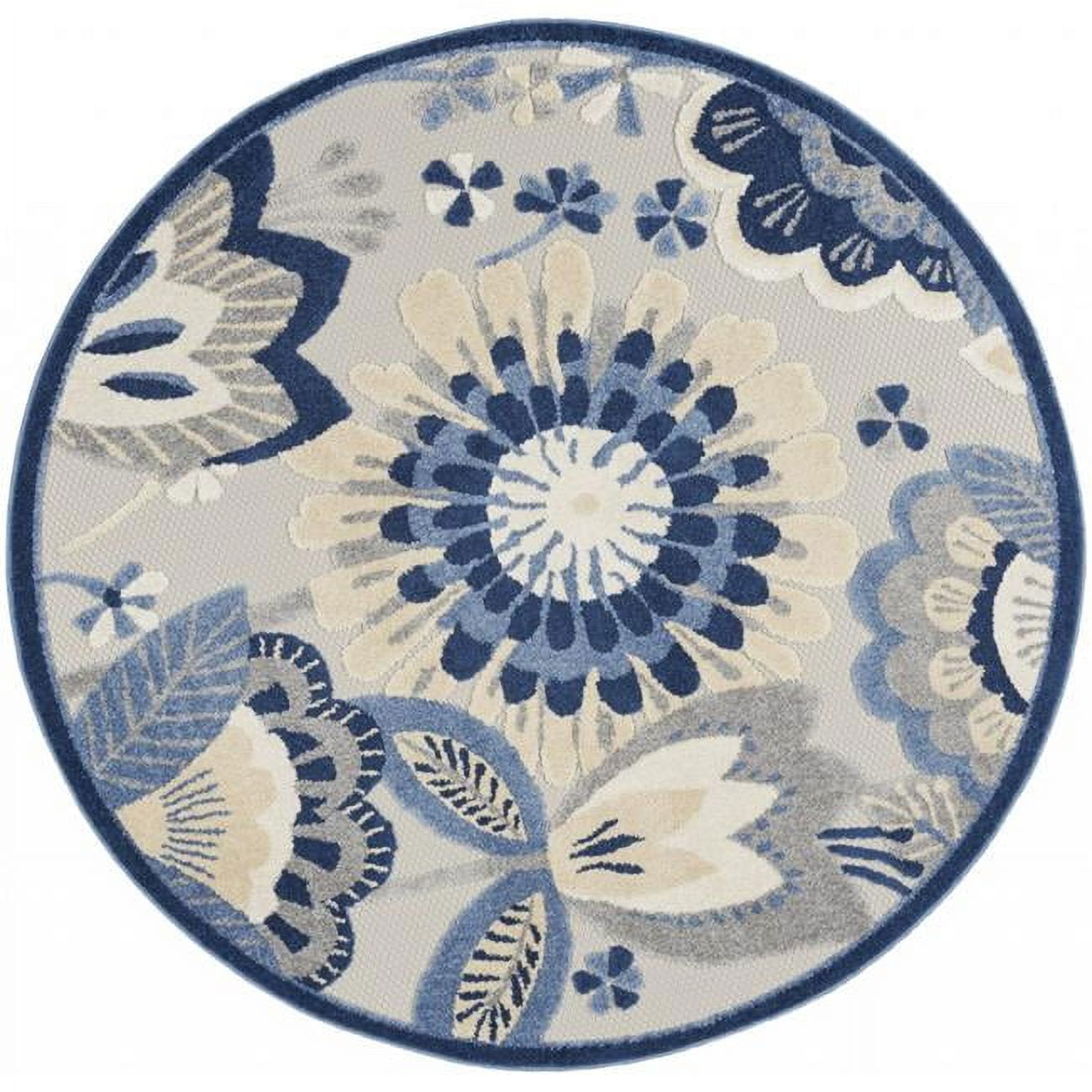 5 ft. Round Blue & Gray Indoor & Outdoor Area Rug - 5'3in. - Walmart.com