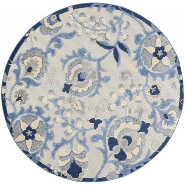5 ft. Round Blue & Gray Indoor & Outdoor Area Rug - Walmart.com