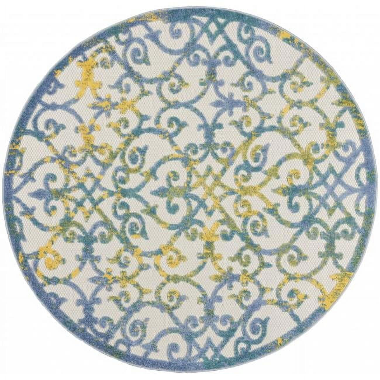 5 ft. Round Ivory & Blue Indoor & Outdoor Area Rug - Walmart.com