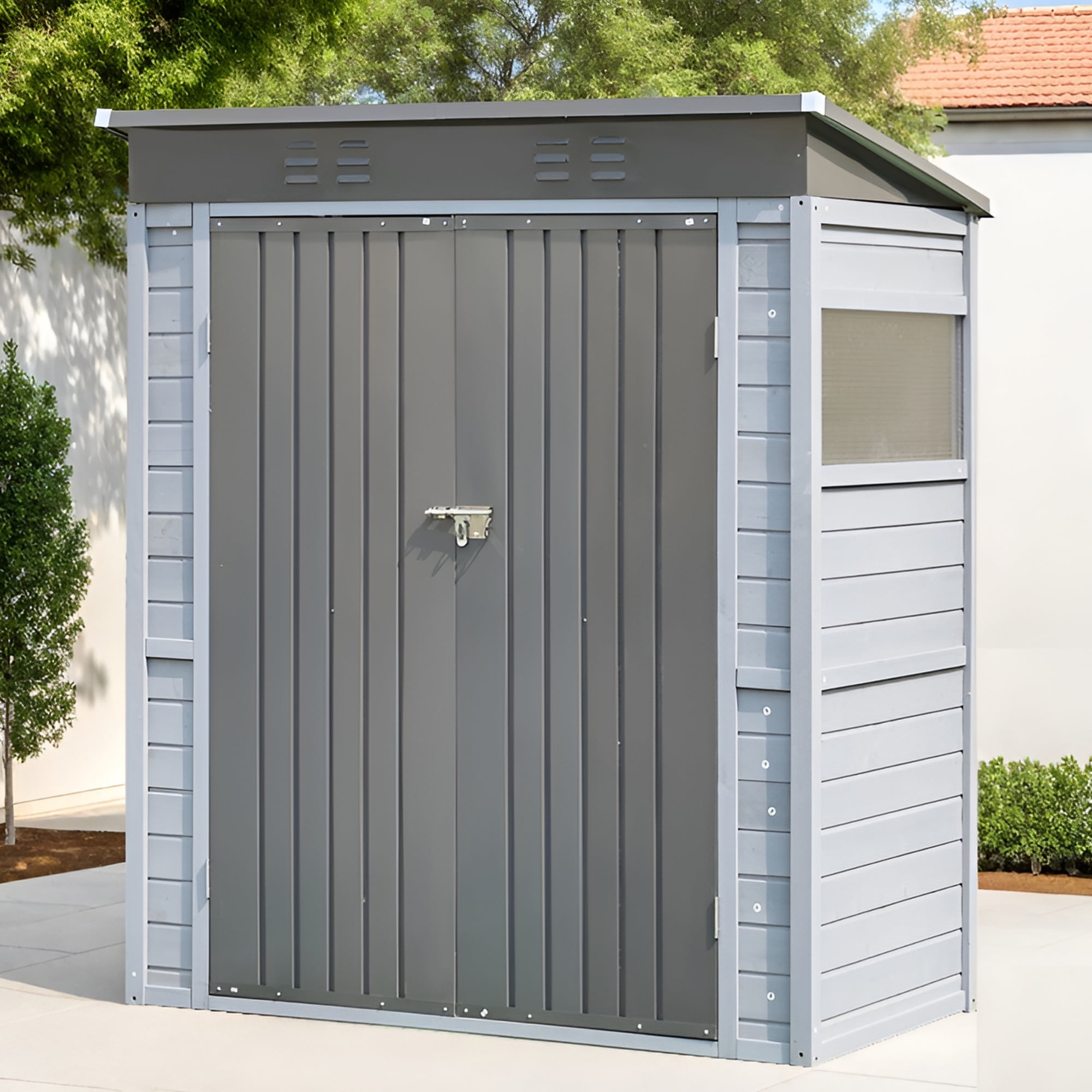5 ft. W x 3 ft. D Outdoor Iron & Solid Wood Lean-To Tool Storage Shed ...