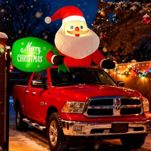 5 ft Wide Inflatable Christmas Car Decoration Outdoor Christmas Santa ...