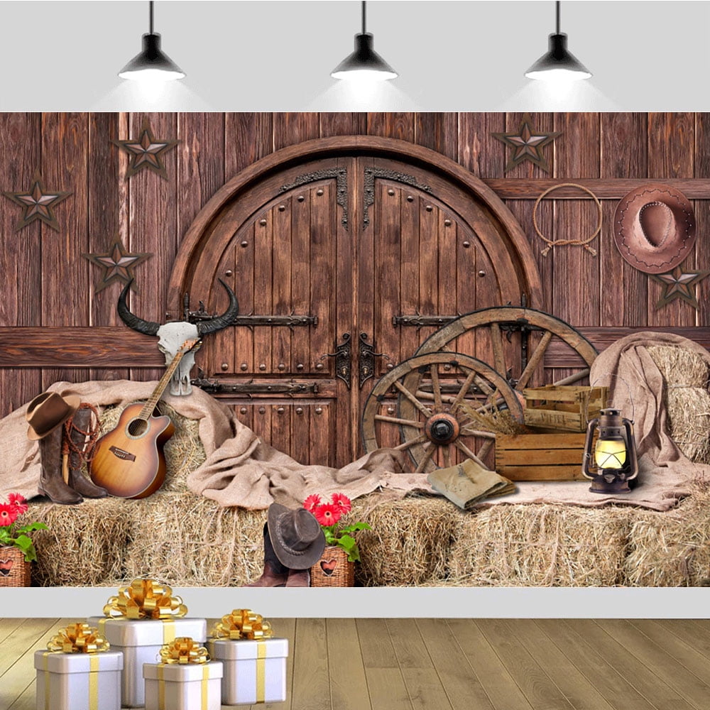 5 ft x 3 ft Brown Wooden Western Cowboy Barn Backdrop – Rustic Birthday ...