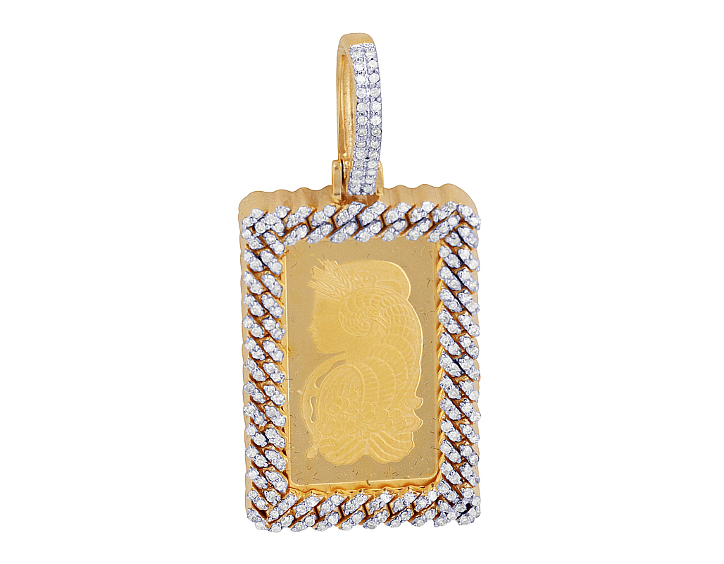 5 g Gold Bar Cuban Frame 0.57 CT Diamond Pendant 1.6" 19mm - Walmart.com