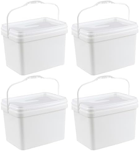 5 gallon rectangular plastic bucket pail with lid, 4 pack white square ...