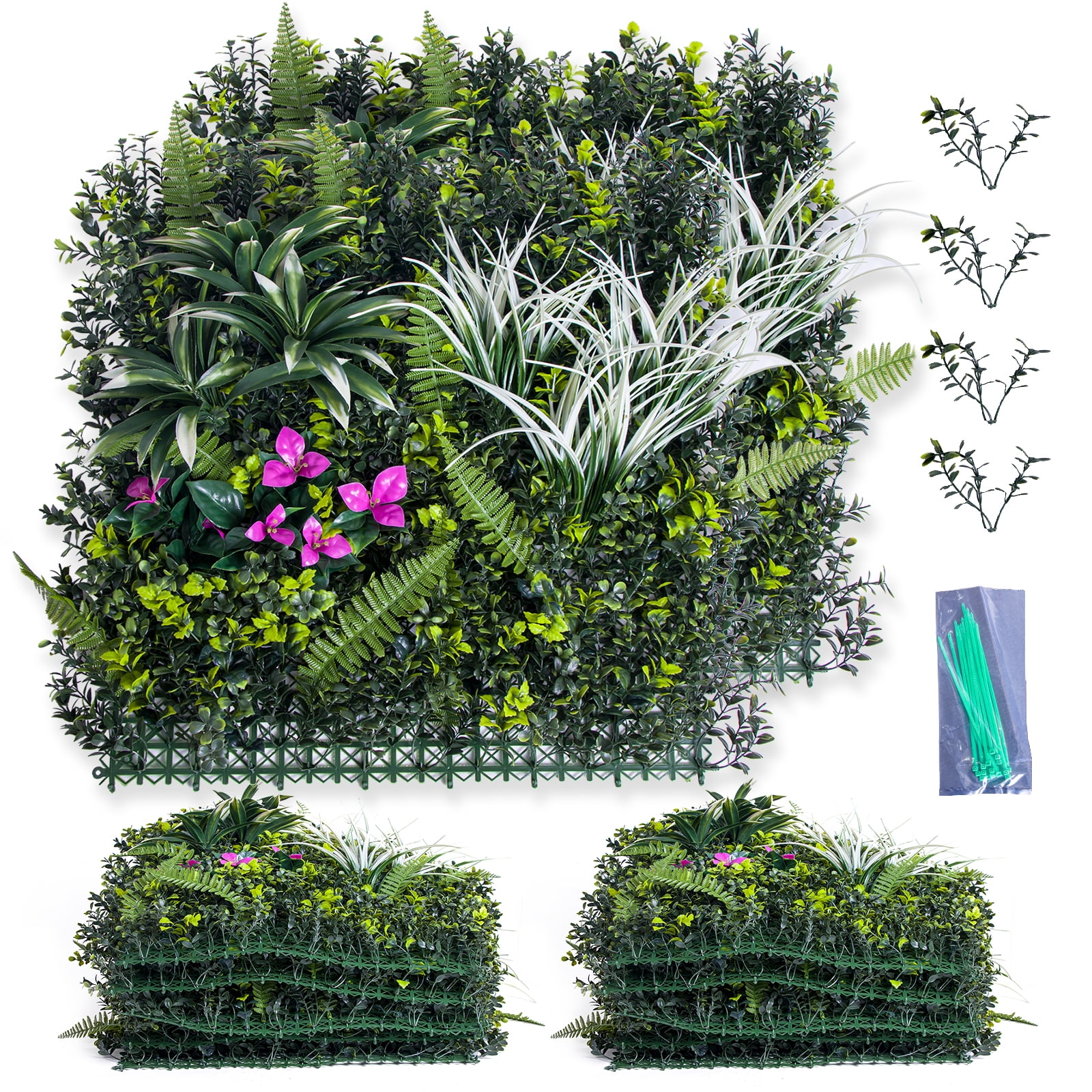 5 handfuls of leaves & 3 flowers, 12-Pack 20x20 in Artificial Green ...