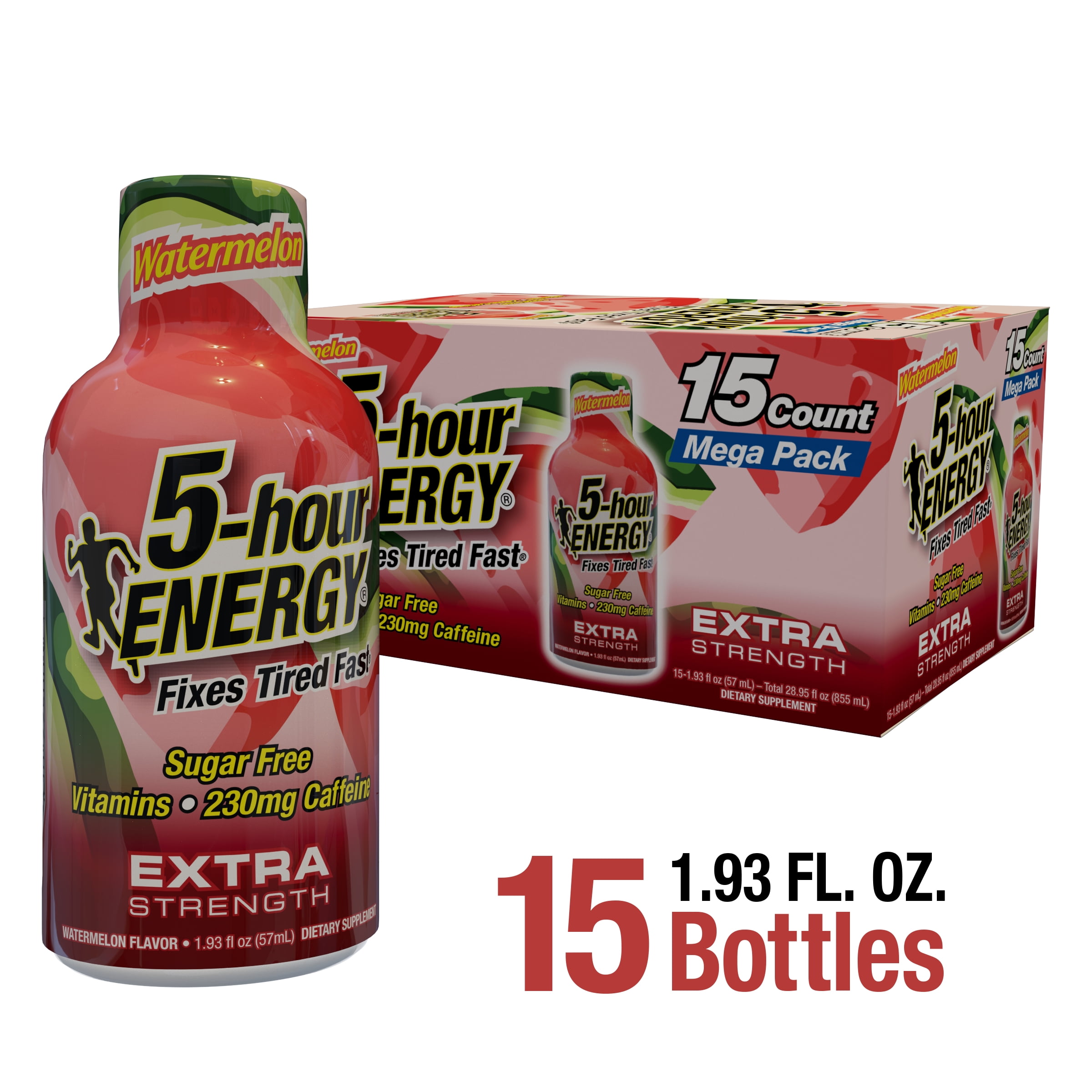 5-hour ENERGY Shot, Extra Strength, Watermelon Dietary Supplement Mega ...