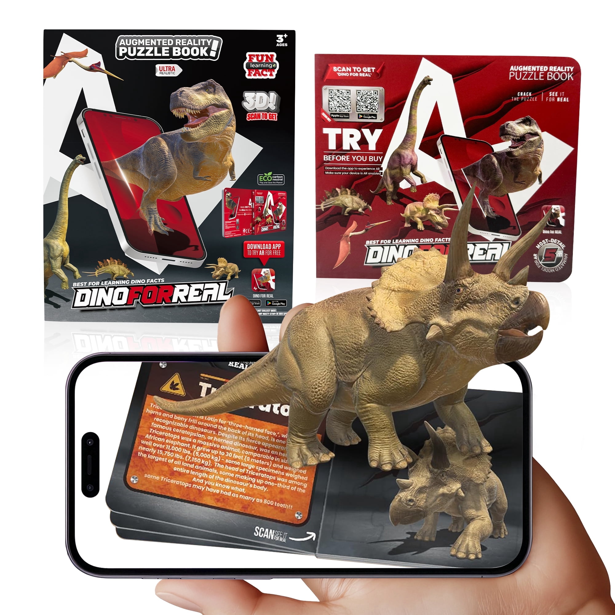 5-in-1 AR Dinosaur Puzzle Book for Kids 3-8, 3D Augmented Reality ...