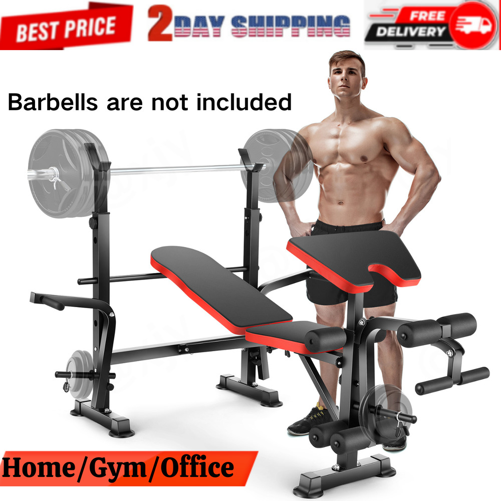 5 in 1 Adjustable Olympic Weight Bench Set w/Leg Developer Preacher ...