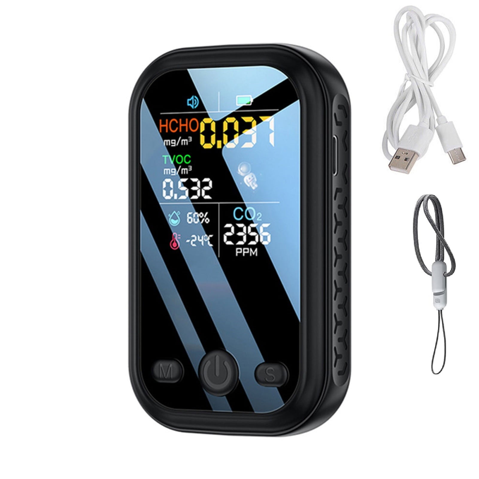 5-in-1 Air Quality Detector with HCHO TVOC Sensors,Portable Temperature ...