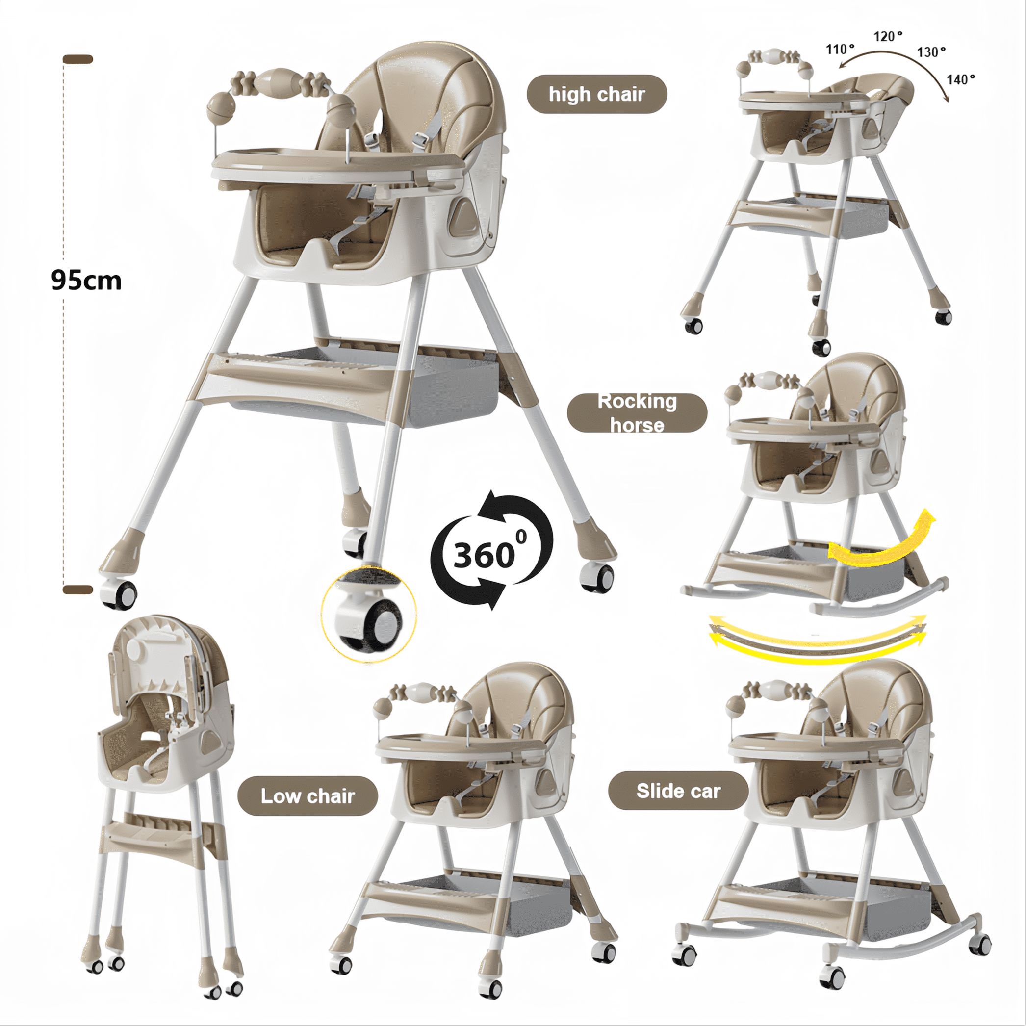 5-in-1 Baby High Chair & Rocking Chair & Baby scooter & Feeding Chair ...
