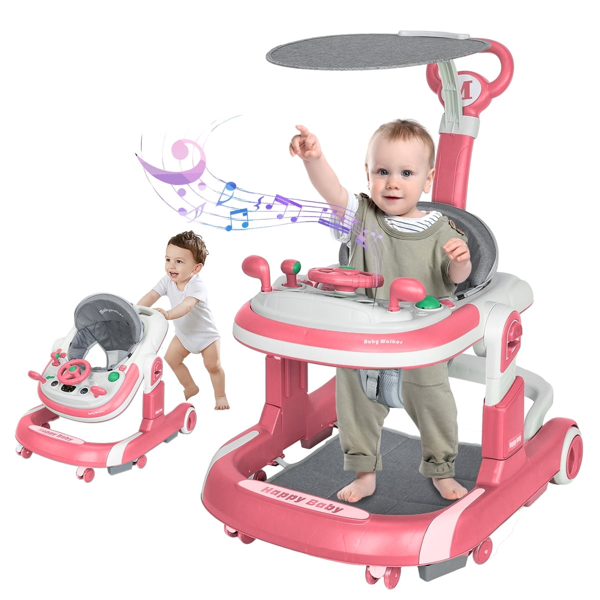 HAOUUCYIN 5-in-1 Baby Walker with Foot Pads/Handles for Girls Boys ...