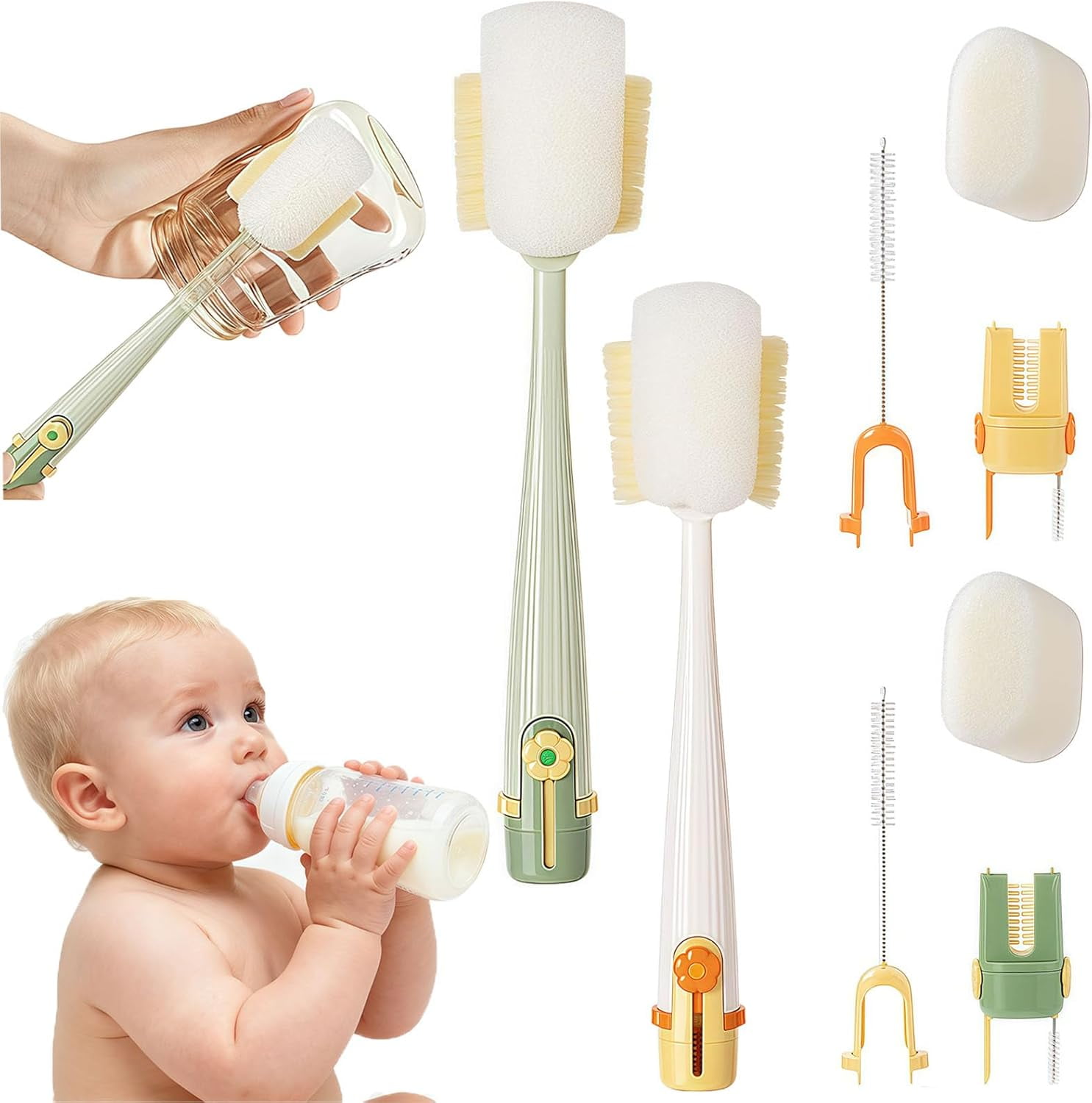 5-in-1 Bottle Cleaning Brush Set with Multi-Head Scrubbing Brushes ...