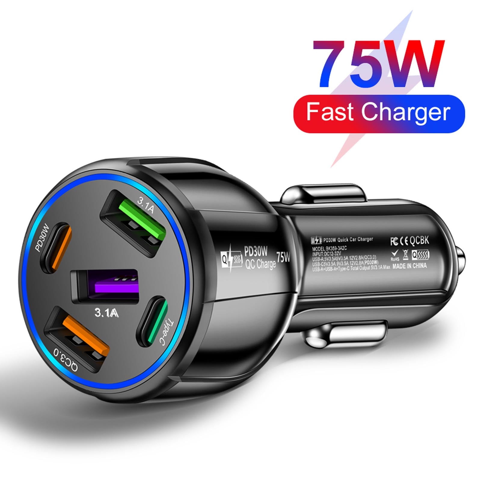 5 in 1 Car Adapter 2 PD+3 USB Ports Fast Charging Car Charger 70W QC3.0 ...