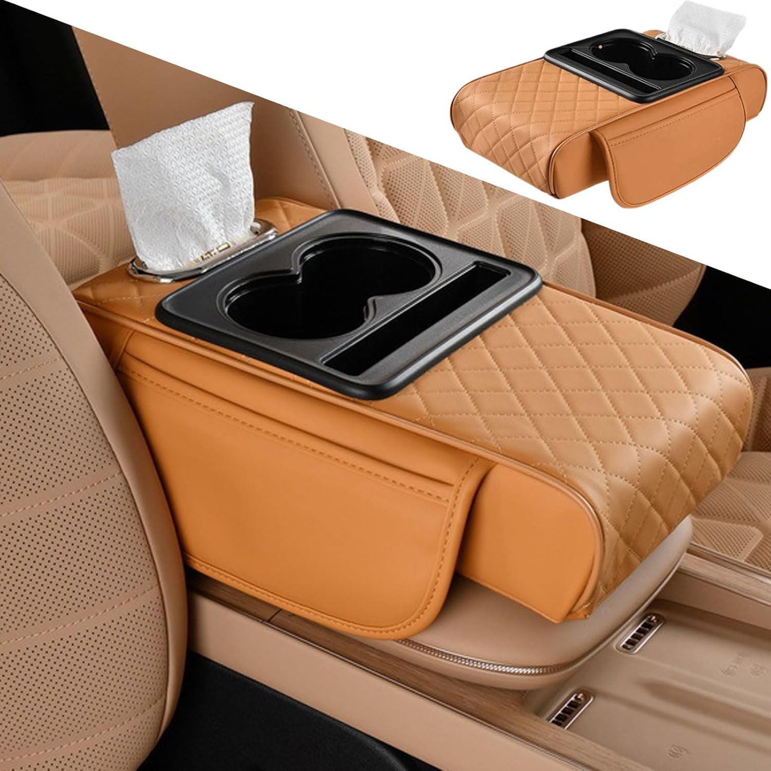 5-in-1 Car Armrest Cushion with Storage – PU Leather Center Console ...