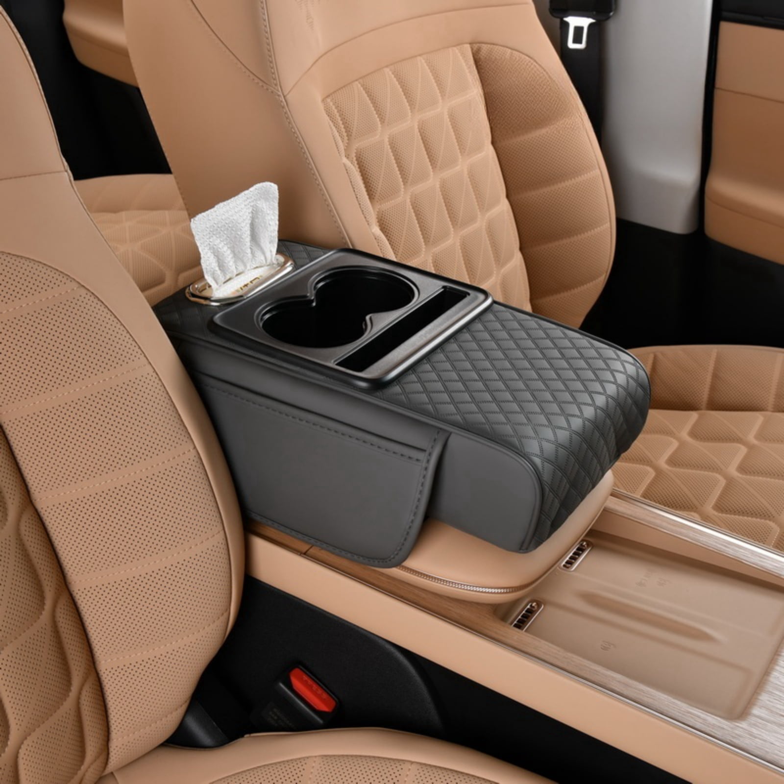 5-in-1 Car Center Console Pad Leather Armrest Cover Booster with Cup ...