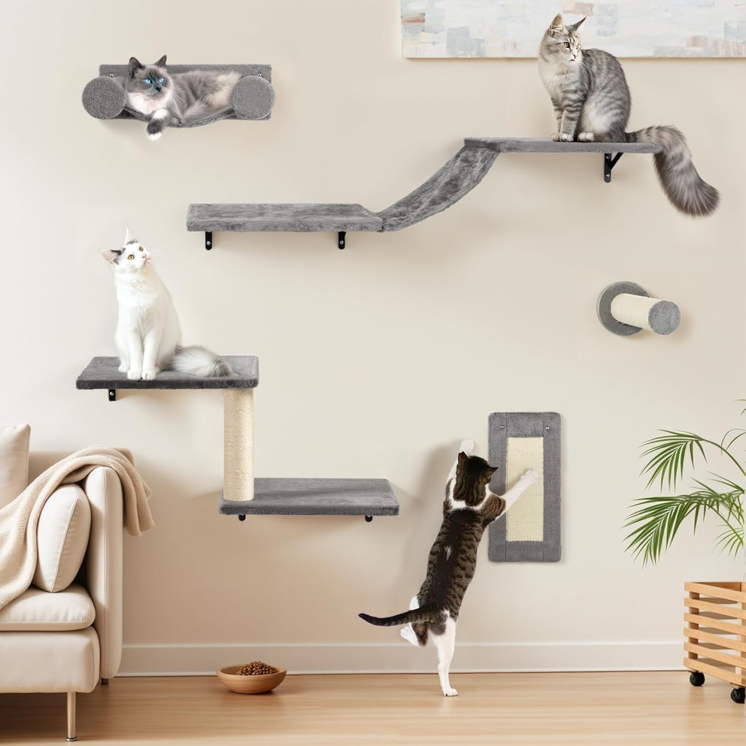 5-in-1 Cat Wall Shelves, Stable & Safe Wall Mounted Cat Furniture Set ...