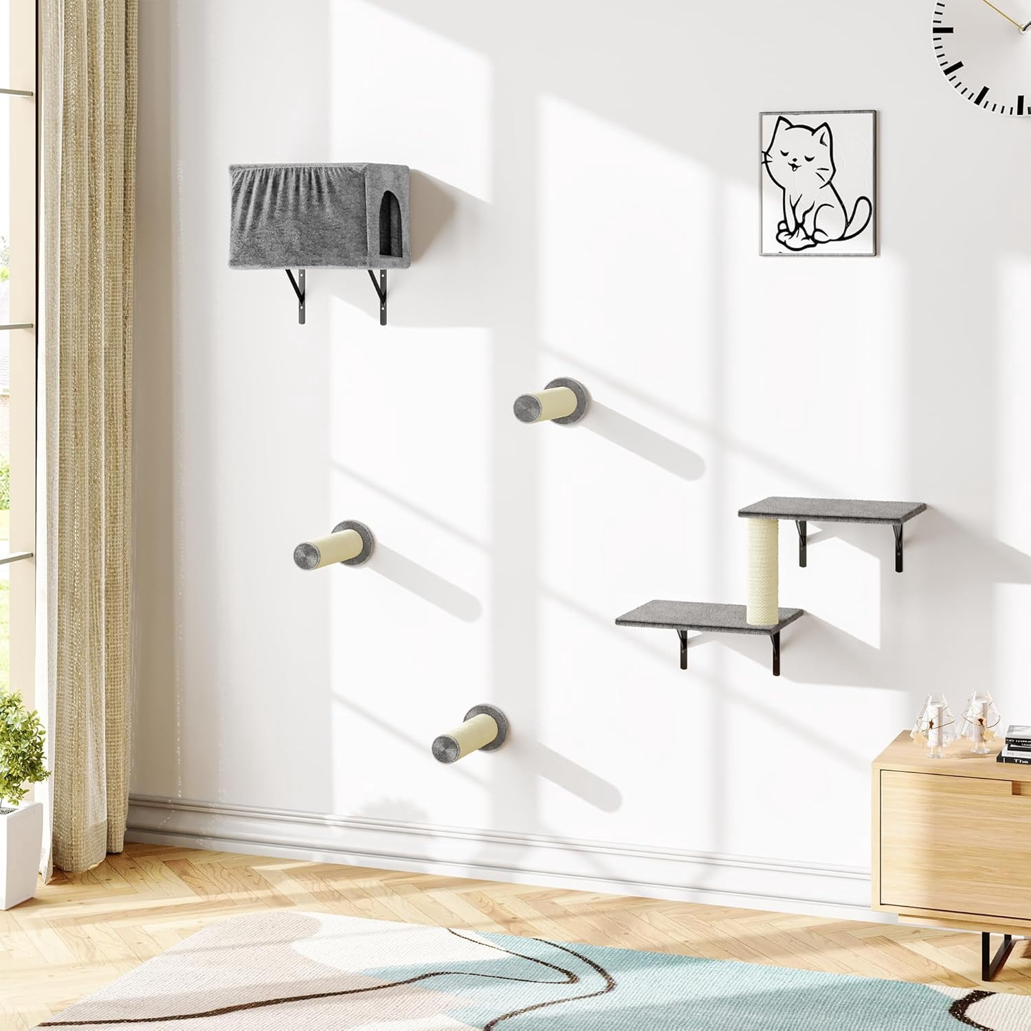 5-in-1 Cat Wall Shelves, Stable & Safe Wall Mounted Cat Furniture Set ...